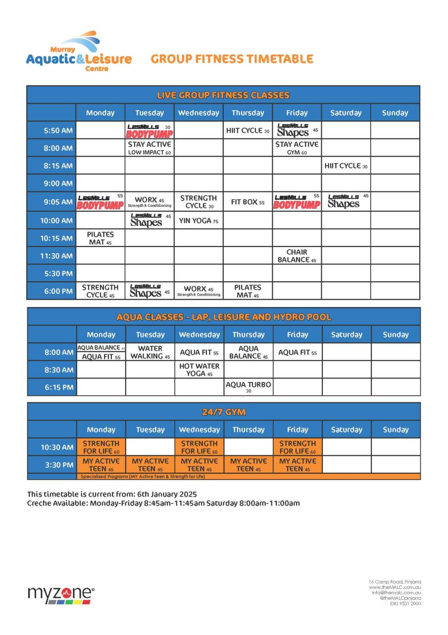 Group Fitness Timetable