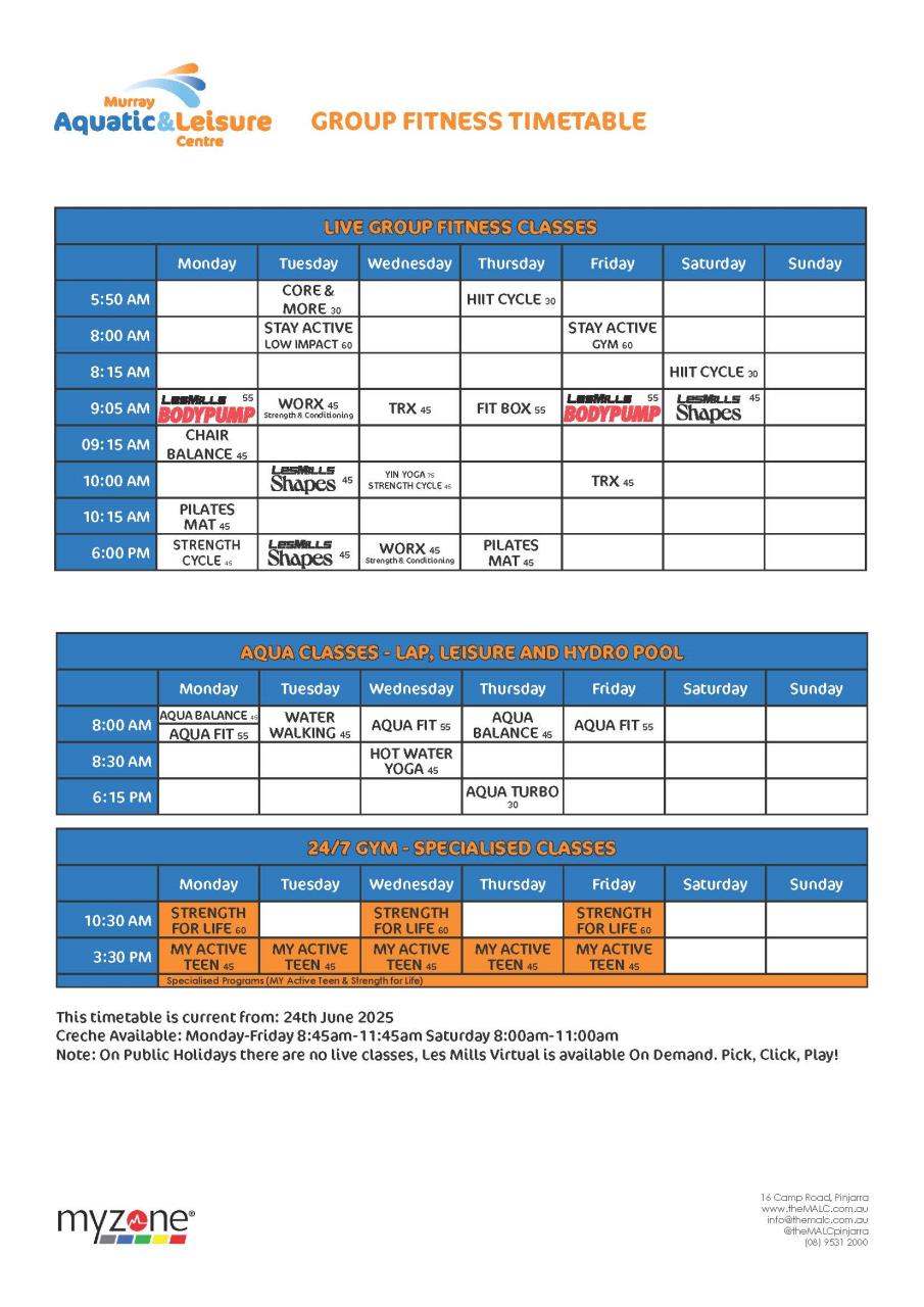 Group Fitness Timetable